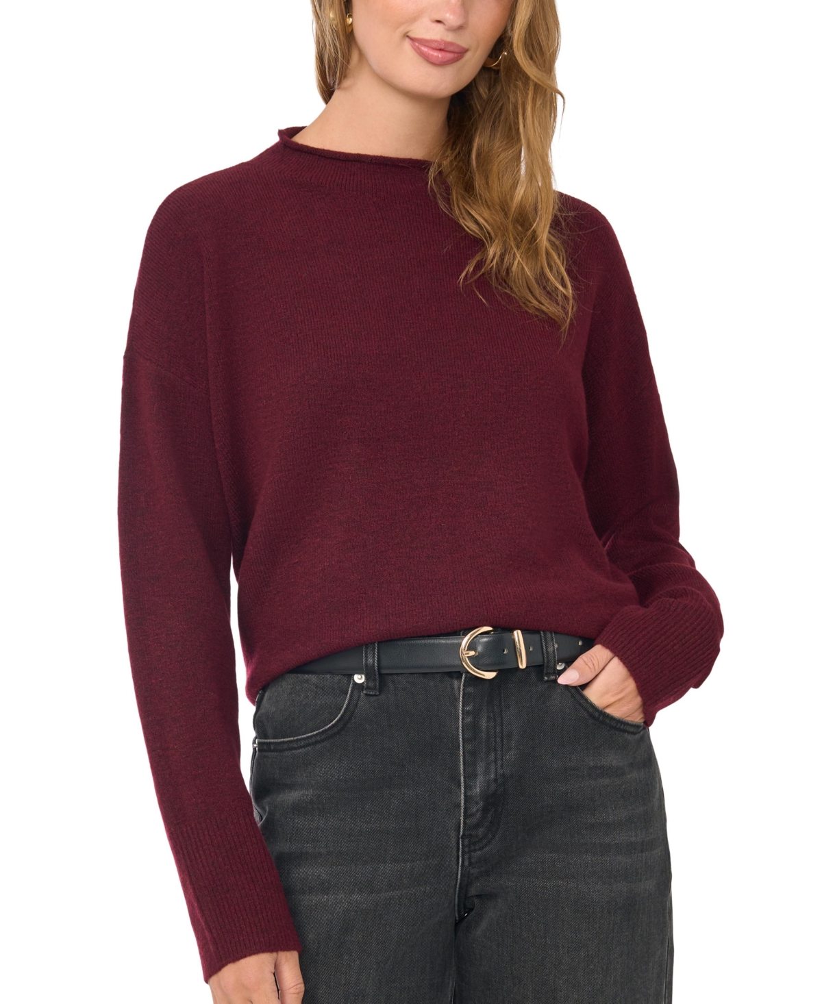 Click here for 1.state Womens Long Sleeve Mock Neck Rolled Hem Sw... prices