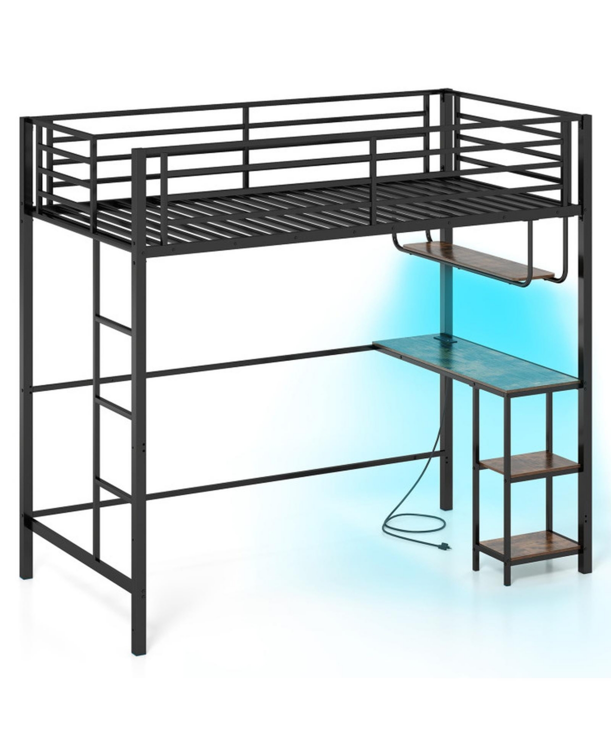 Click here for Sugift Twin Size Metal Loft Bed with Desk Led Ligh... prices