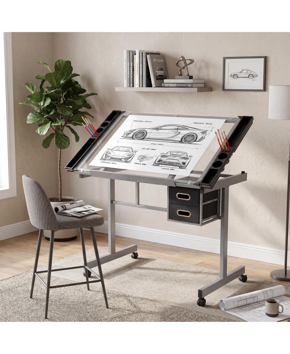 Click here for homfan Adjustable Glass Drafting Desk with Wheels... prices