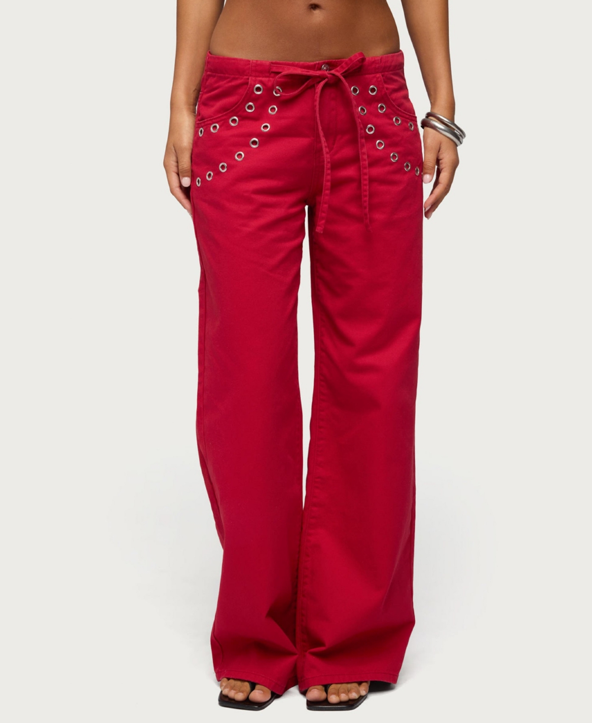 Click here for Edikted Womens Kala Low-Rise Baggy Grommet Jeans... prices