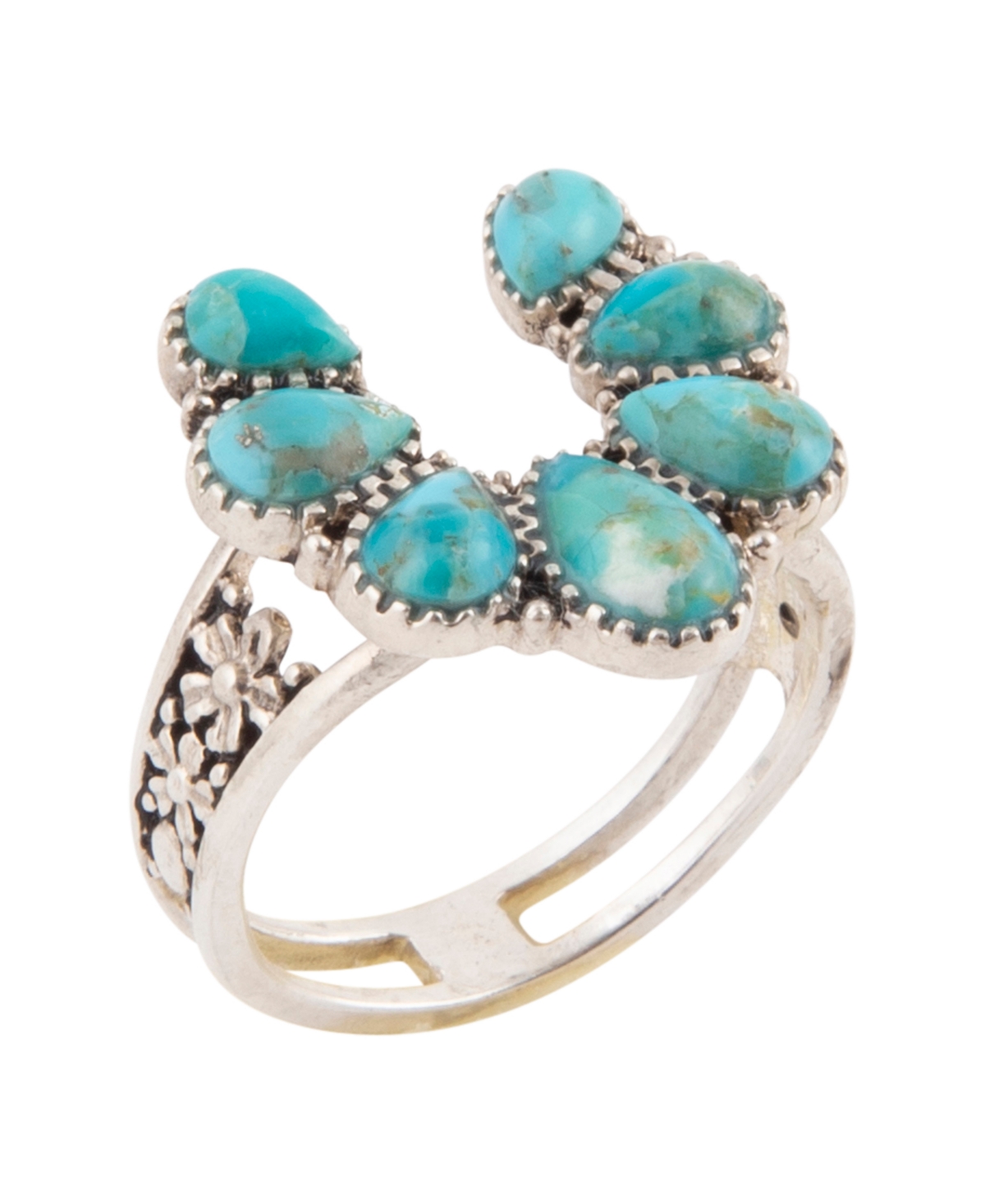 Click here for Barse Floral Blue Turquoise and Silver Ring - Silv... prices