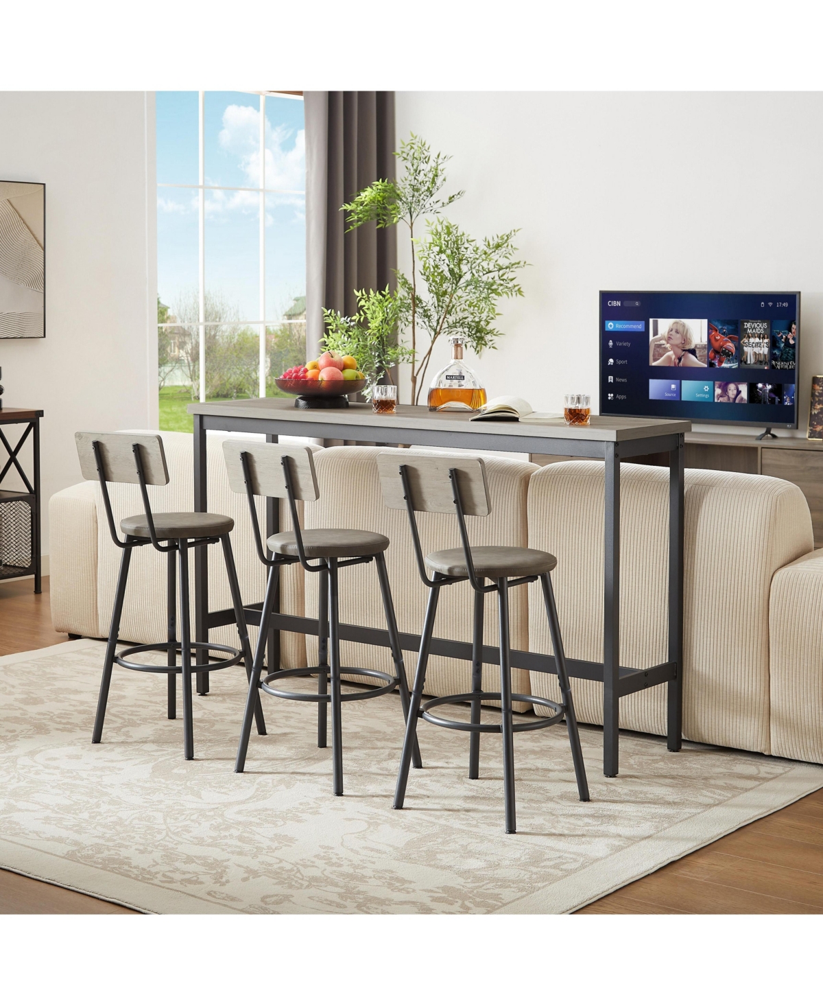 Click here for Clihome Long Bar Table Set with 3 Pu Upholstered B... prices