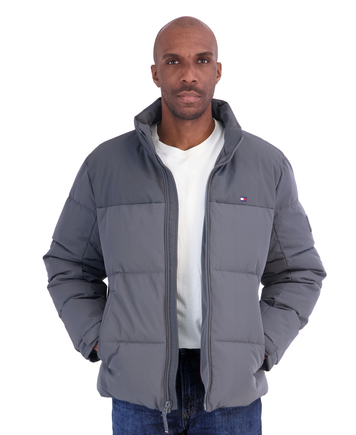 Click here for Tommy Hilfiger Mens Unhood Mix Media Puffer Jacket... prices