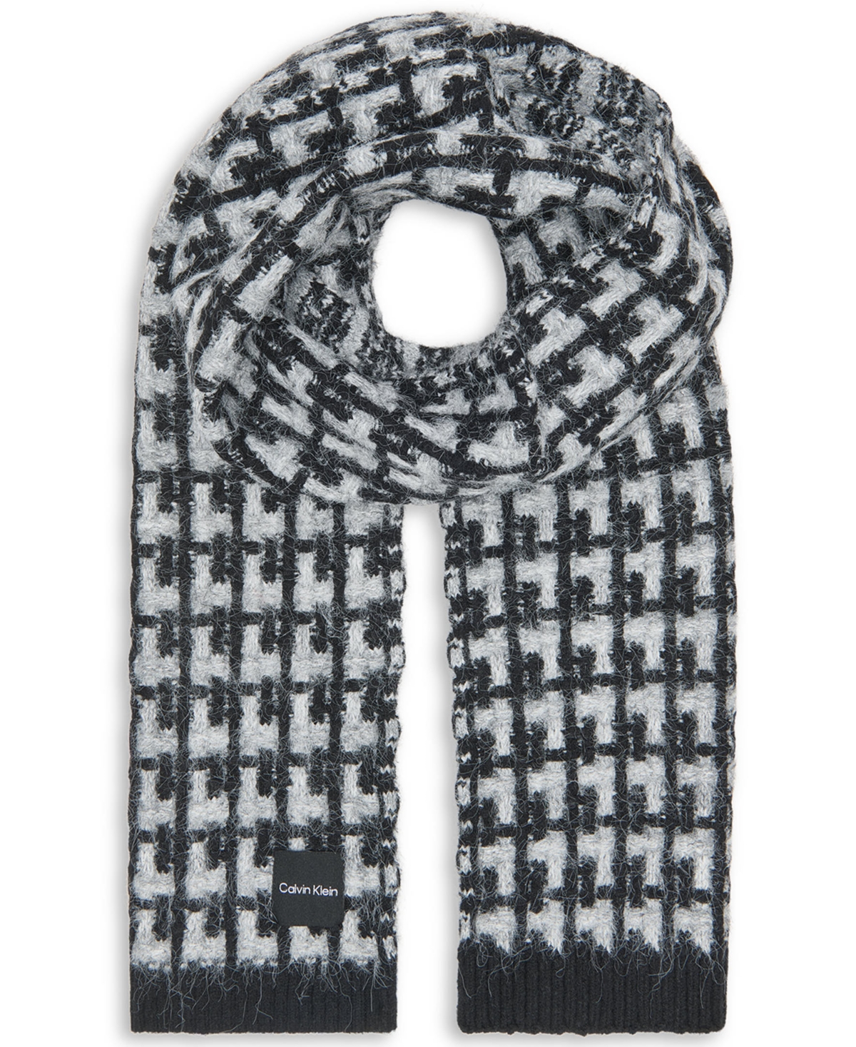 Click here for Calvin Klein Womens Grid Knit Everyday Scarf - Bla... prices