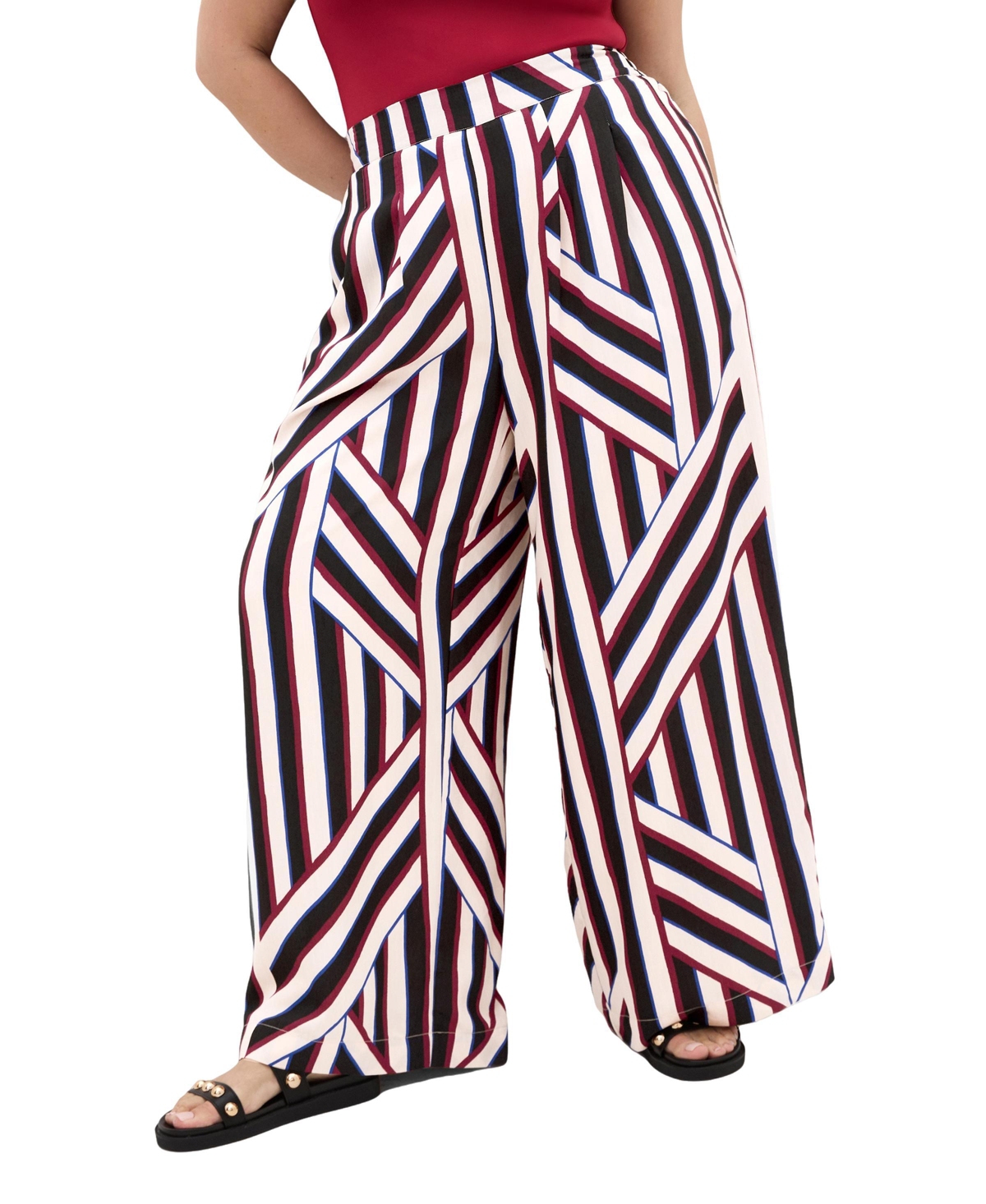 Click here for City Chic Plus Size Haylee Pull-On Wide-Leg Stripe... prices
