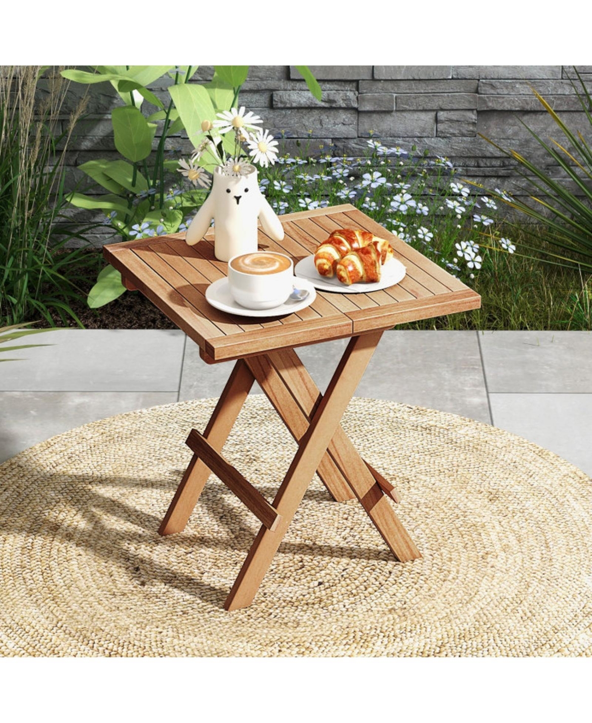 Click here for Gouun 18 in. Square Teak Wood Folding Coffee Table... prices