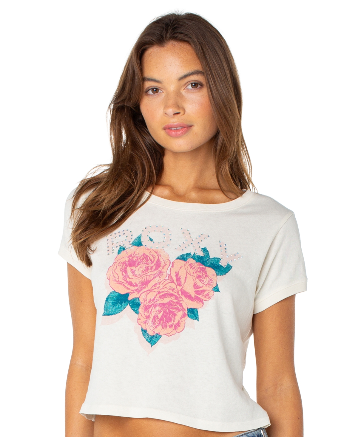 Click here for Roxy Womens Crop Graphic T-Shirt - Cloud Dancer Ro... prices