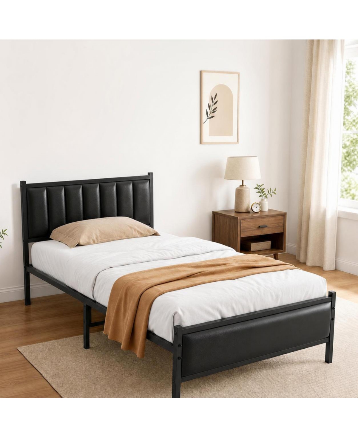 Click here for homfan Twin Size Pu Leather Platform Bed Frame wit... prices