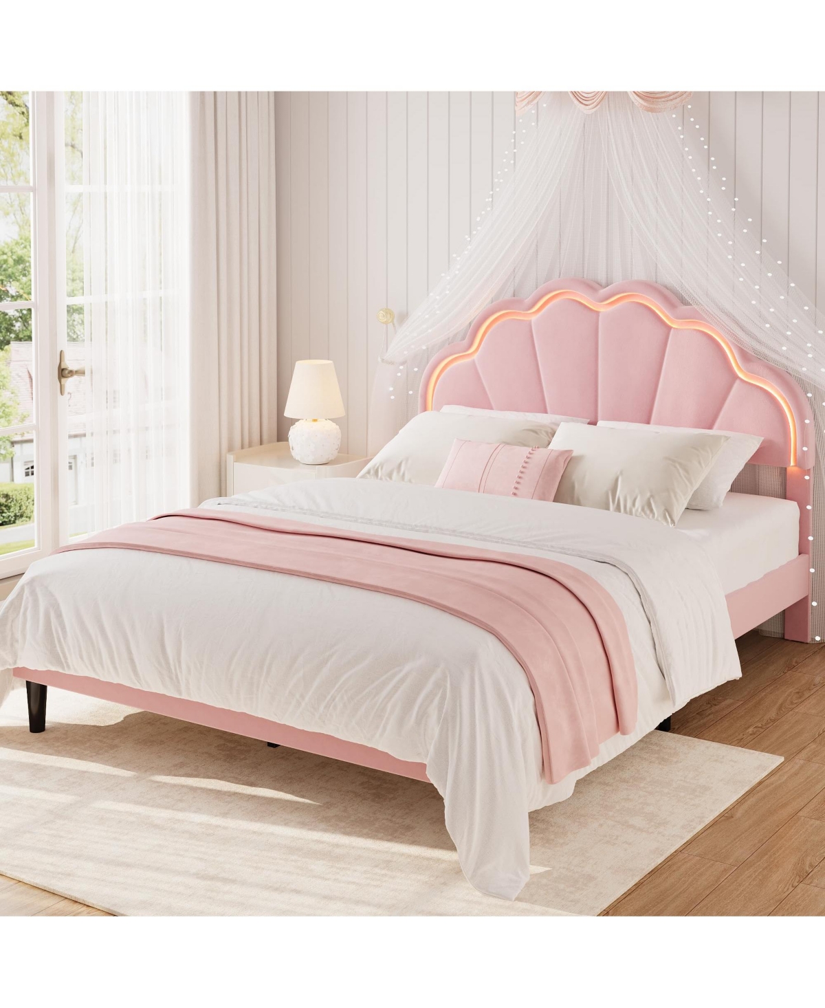 Click here for homfan Full Size Velvet Platform Bed with Seashell... prices