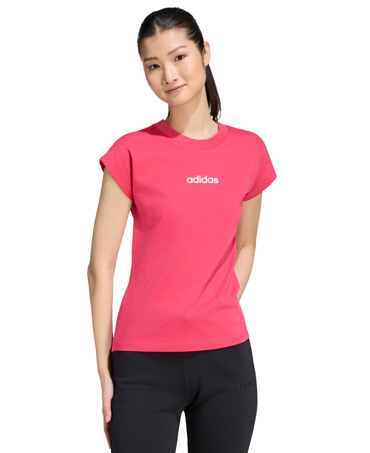 Click here for adidas Womens Essentials Linear Cotton T-Shirt - P... prices