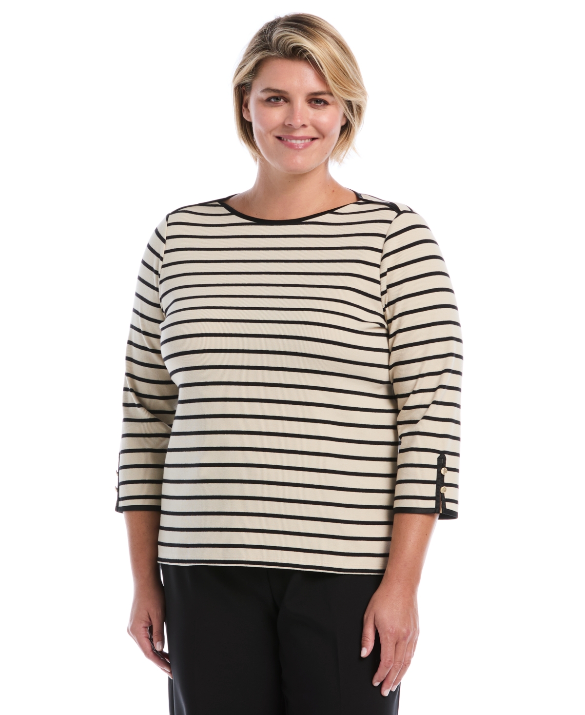 Click here for Rafaella Plus Size Striped Boat Neck 3/4-Sleeve T-... prices