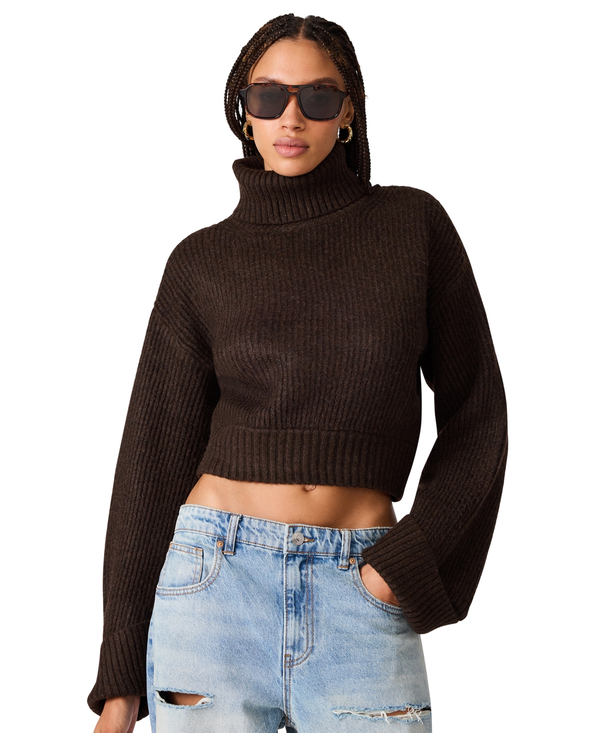 Click here for Steve Madden Womens Adelaide Turtleneck Cropped Ri... prices