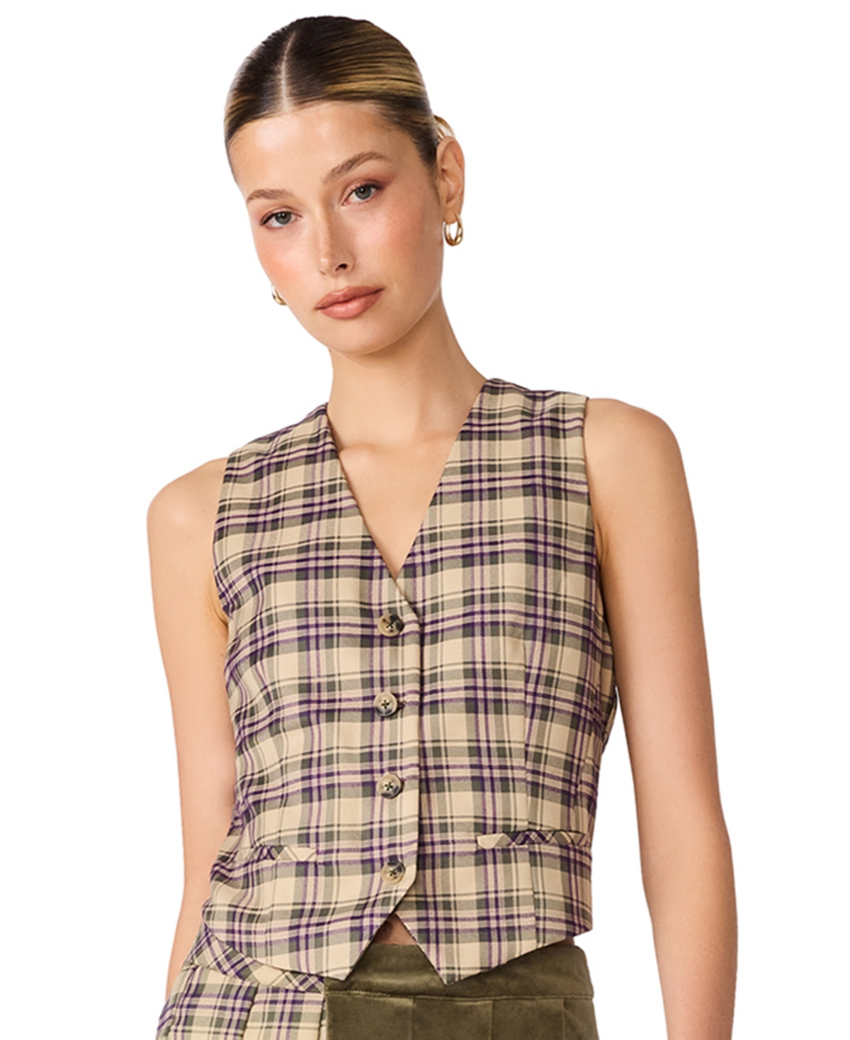 Click here for Steve Madden Womens Barret V-Neck Plaid Tailored V... prices