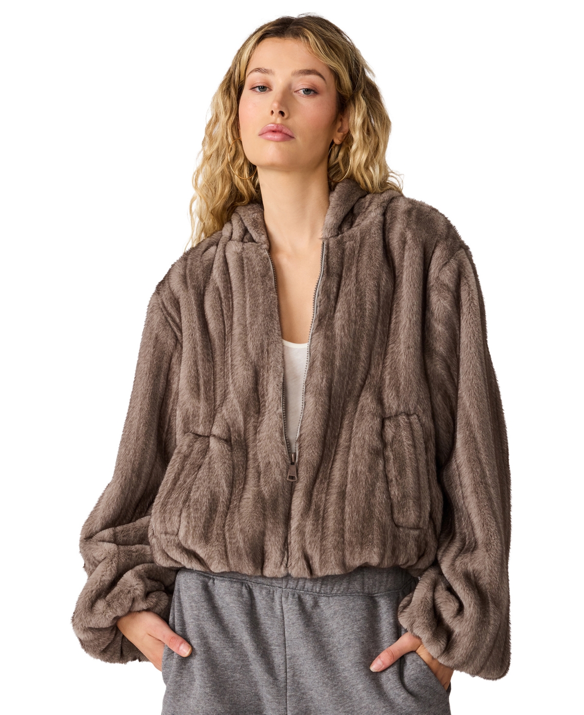 Click here for Steve Madden Womens Carmilla Hooded Faux-Fur Cropp... prices