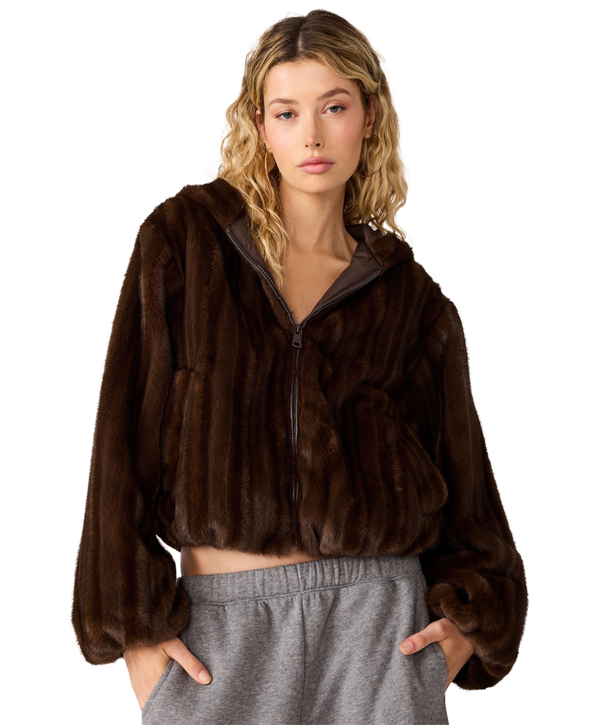 Click here for Steve Madden Womens Carmilla Hooded Faux-Fur Cropp... prices