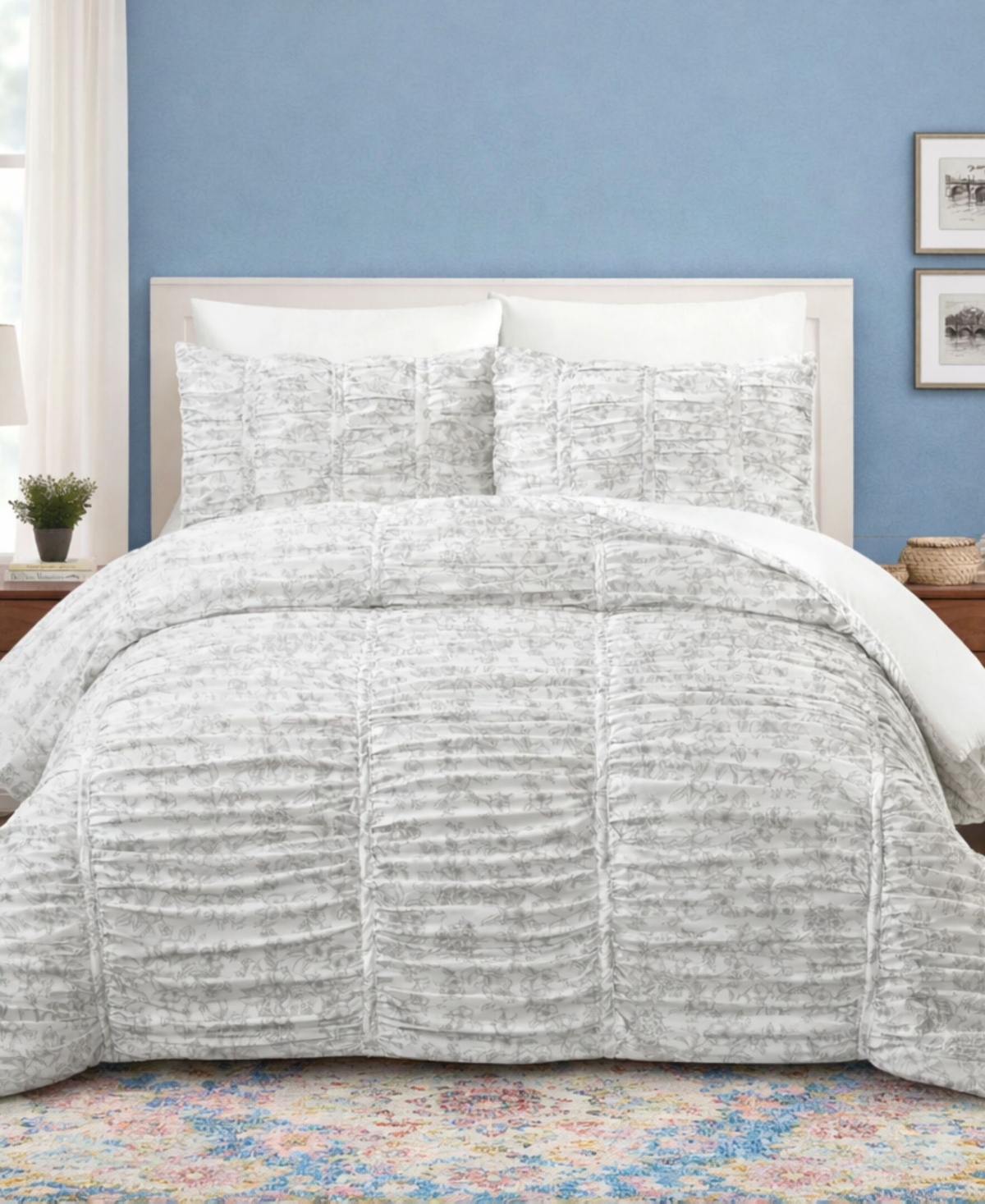 Click here for Modern Heirloom Floral Toile Ruched 3-Piece Comfor... prices