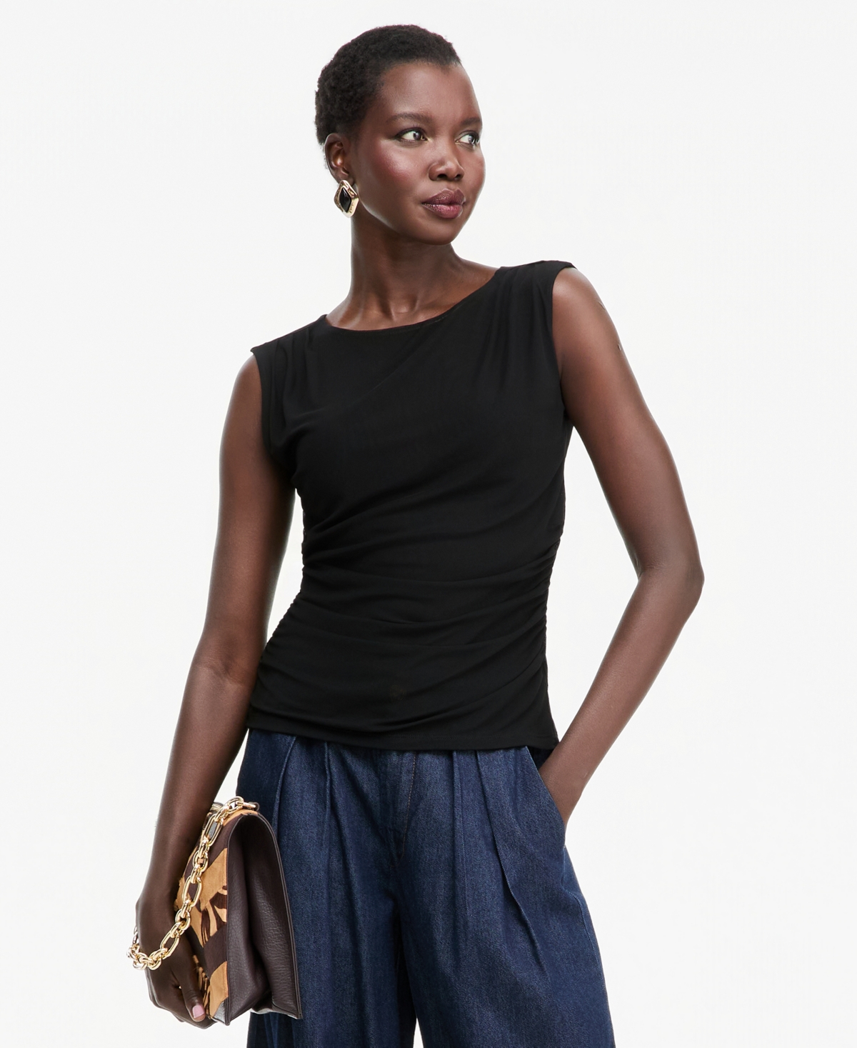 Click here for I.n.c. Womens Solid Mesh Ruched Tank  Macys Exclus... prices