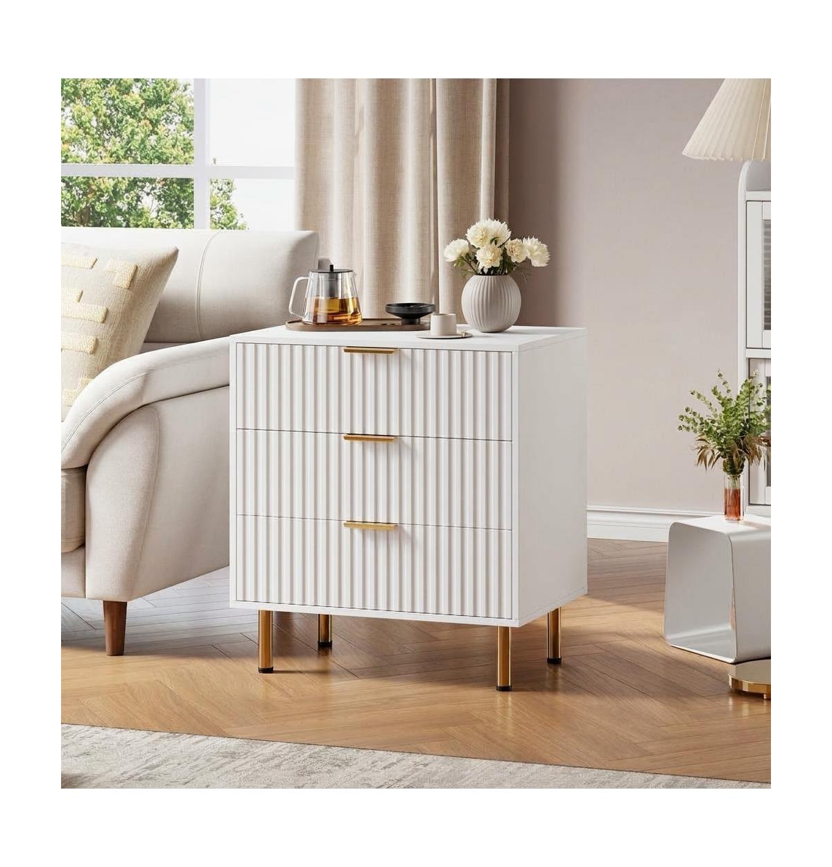 Click here for homfan Modern Fluted 3 Drawer Dresser  Wide Chest... prices