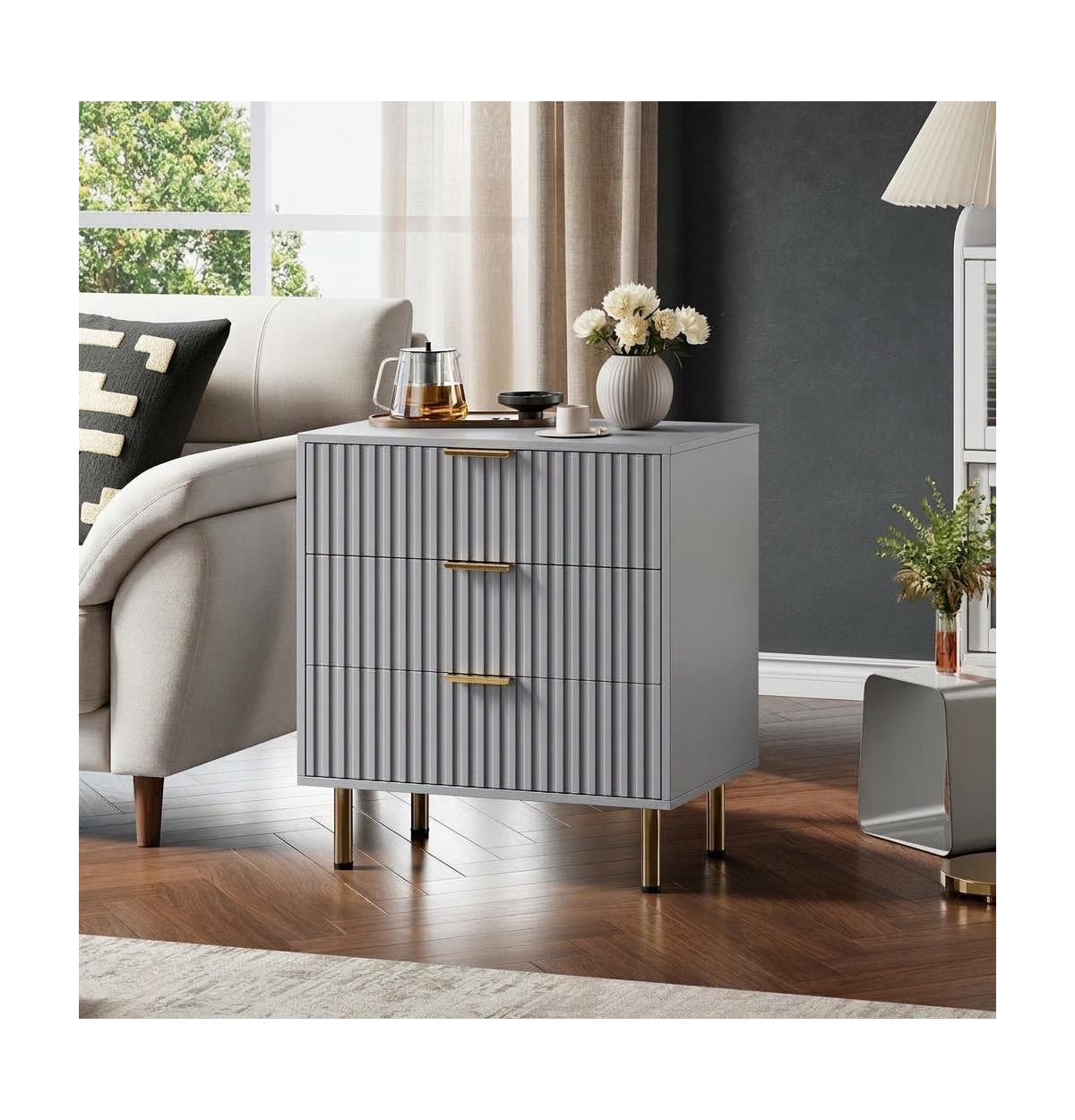 Click here for homfan Modern Fluted 3 Drawer Dresser  Wide Chest... prices
