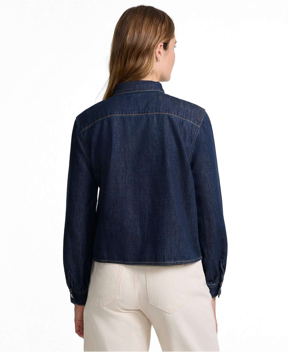 Click here for Lands End Womens Denim Cropped Button Front Shirt... prices