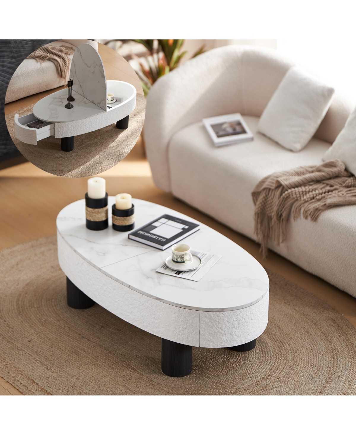 Click here for Flynama Oval Faux Marble Coffee Table with Hidden... prices
