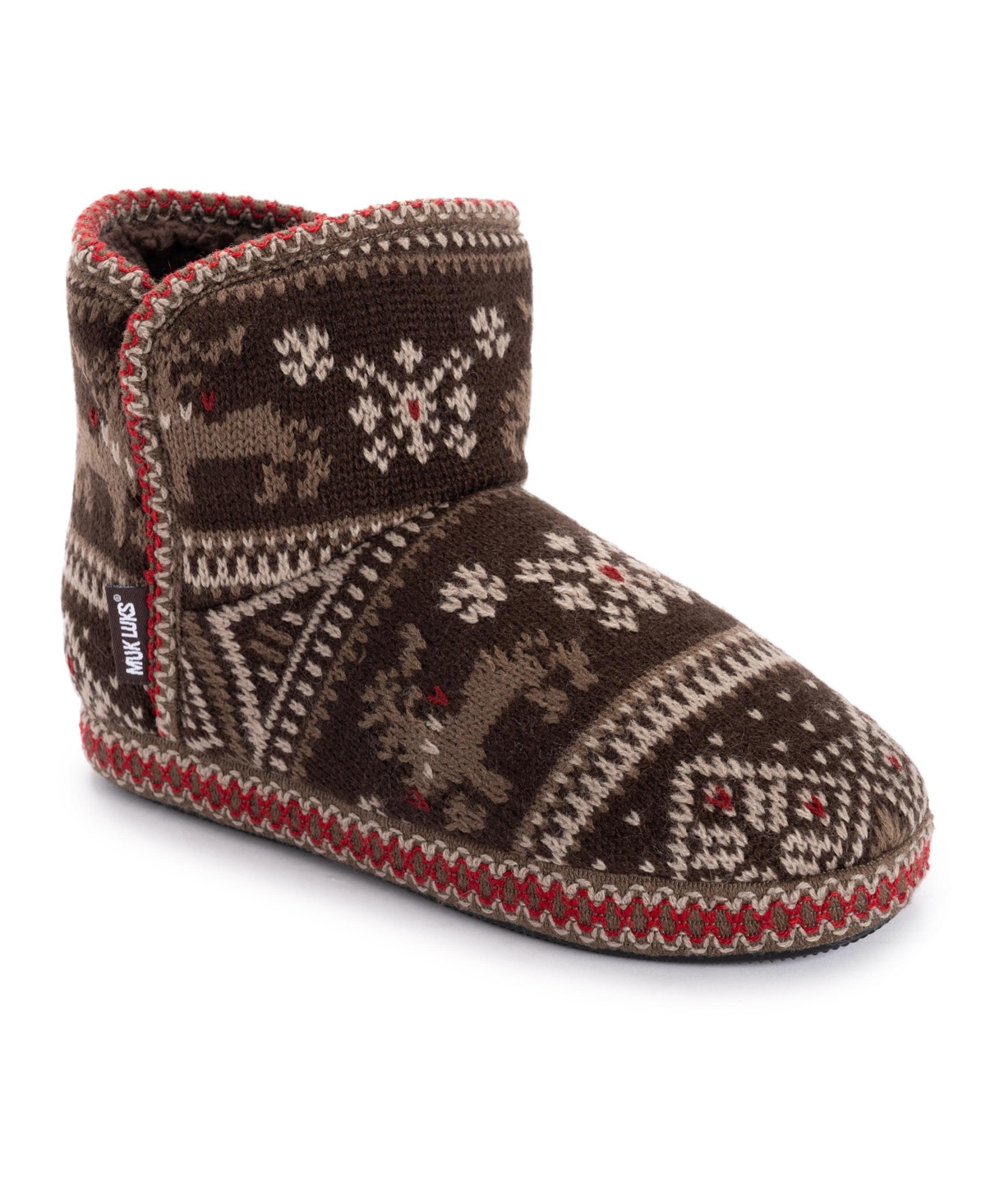 Click here for Muk Luks Womens Leigh Bootie Slippers - Dark brown prices