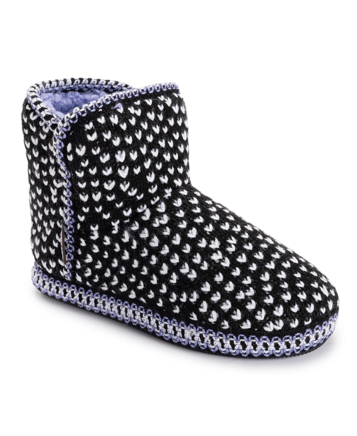 Click here for Muk Luks Womens Leigh Bootie Slippers - Black/whit... prices