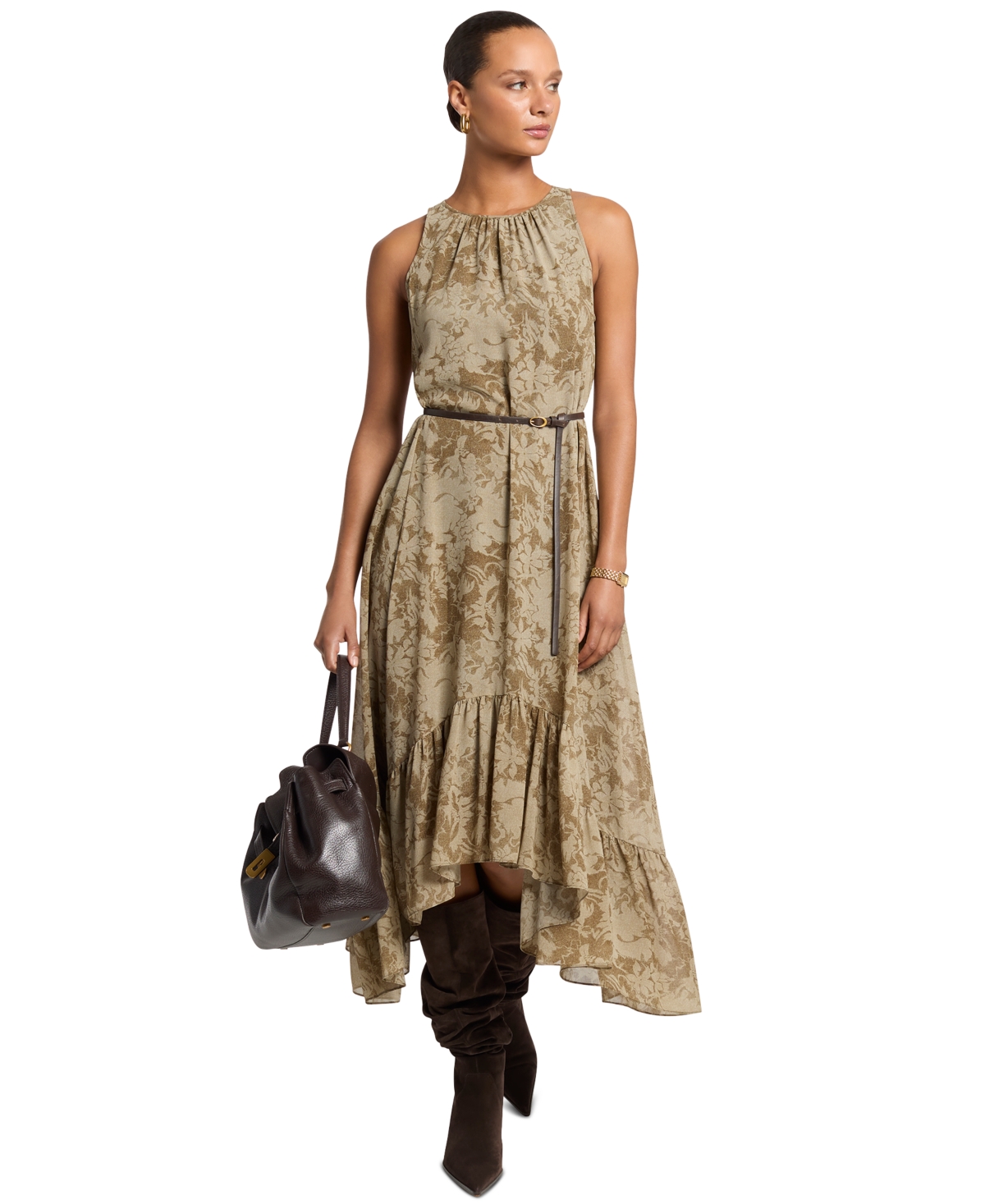 Click here for Michael Kors Womens High-Low Floral-Print Ruffled... prices