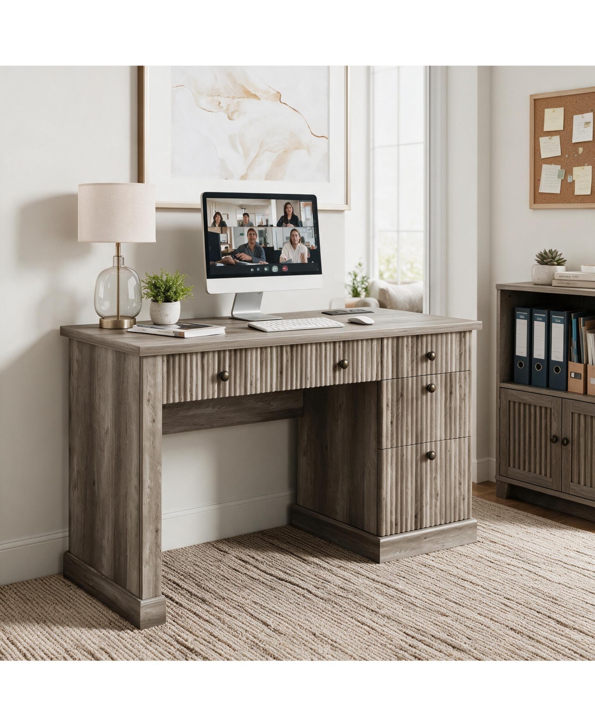 Click here for 54 Fluted Home Office Desk with File Drawer  Charg... prices