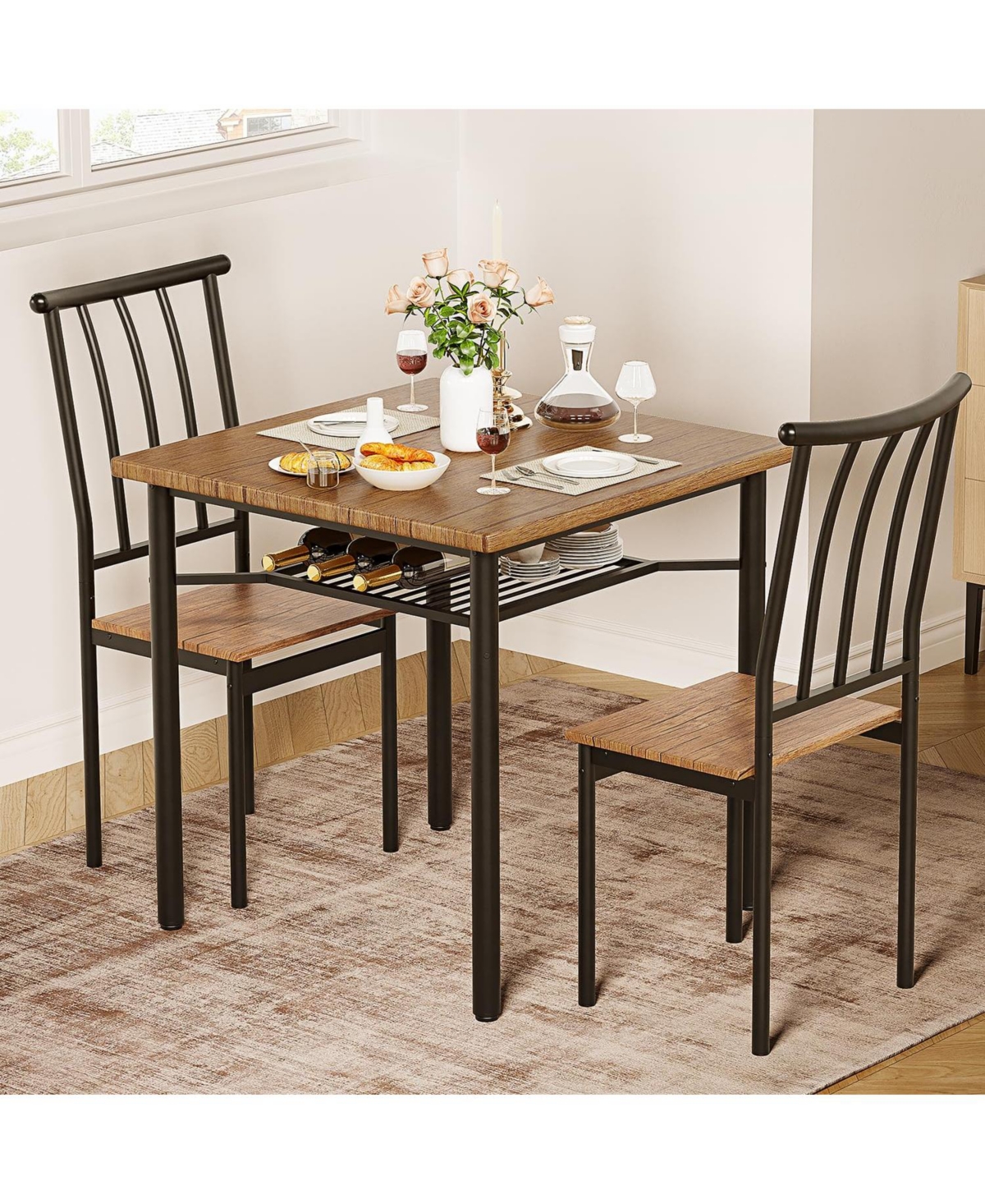Click here for Dining Table Set 3 Piece with Wine Rack Rustic Bro... prices