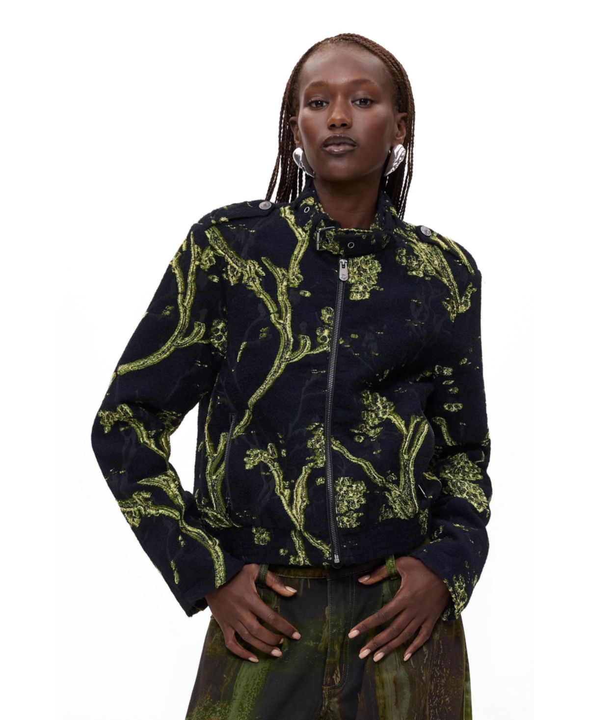Click here for Desigual Womens Flocked printed jacket - Black prices