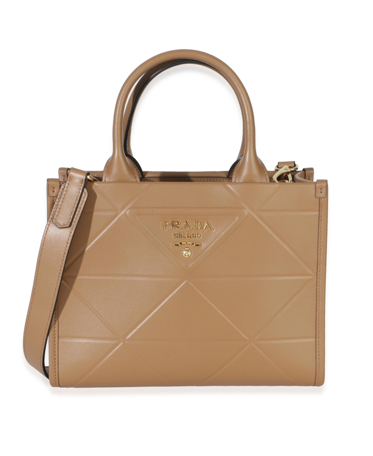 Click here for Pre-Owned Prada Dark Beige Soft Calfskin Triangolo... prices