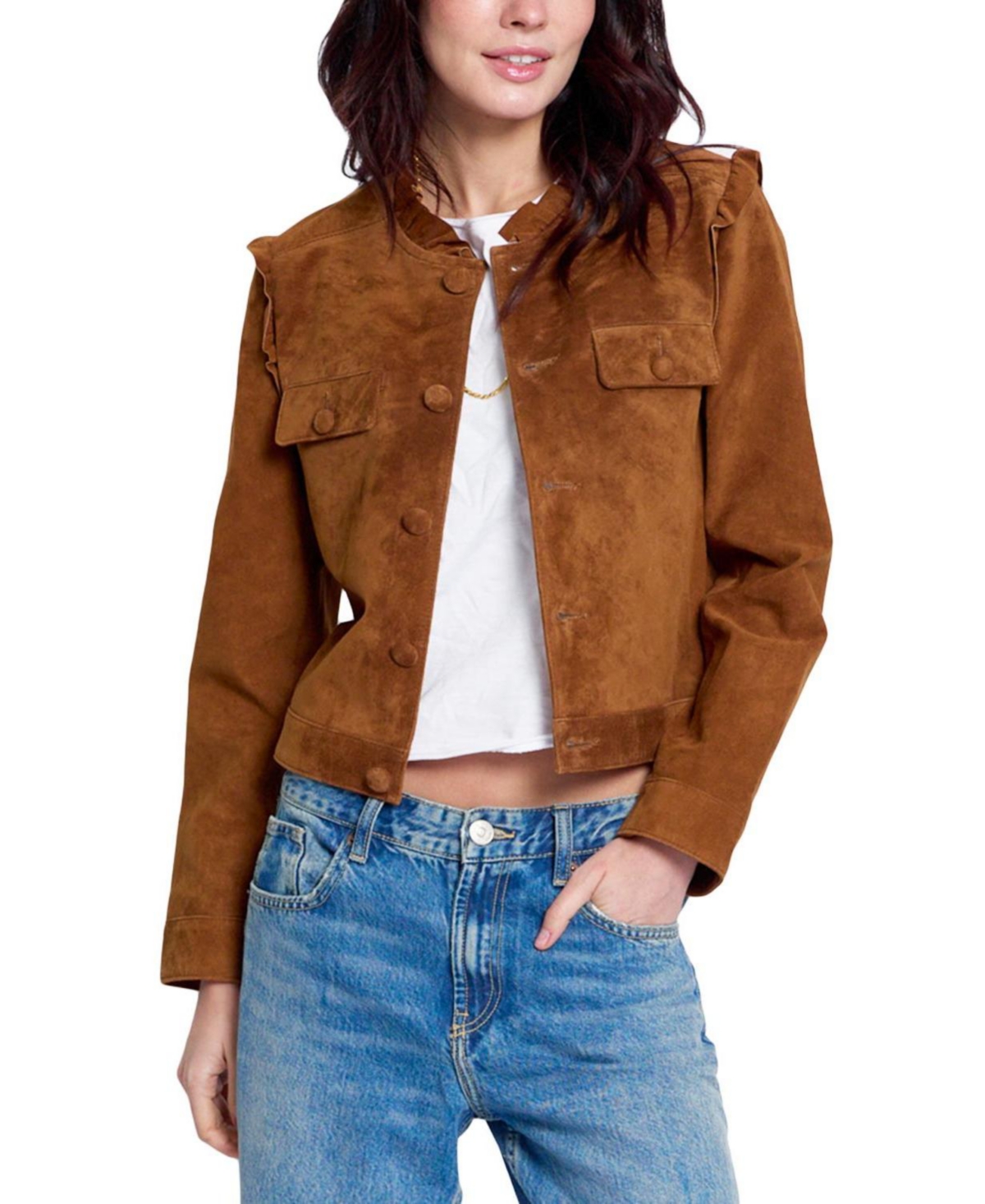 Click here for Central Park West Womens Odessa Cropped Ruffled Su... prices