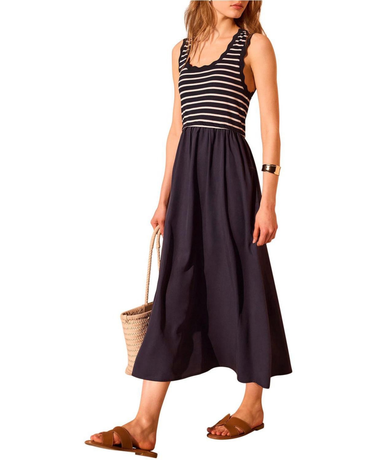 Click here for Mint Velvet Womens Striped Scallop Trim A-Line Dre... prices