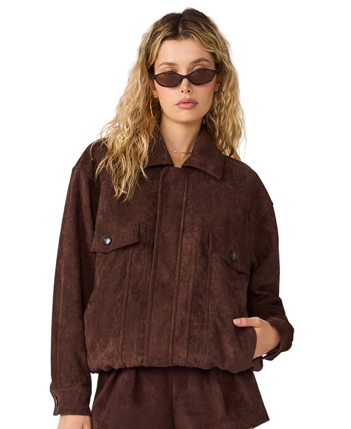 Click here for Steve Madden Womens Henson Faux-Suede Bomber Jacke... prices