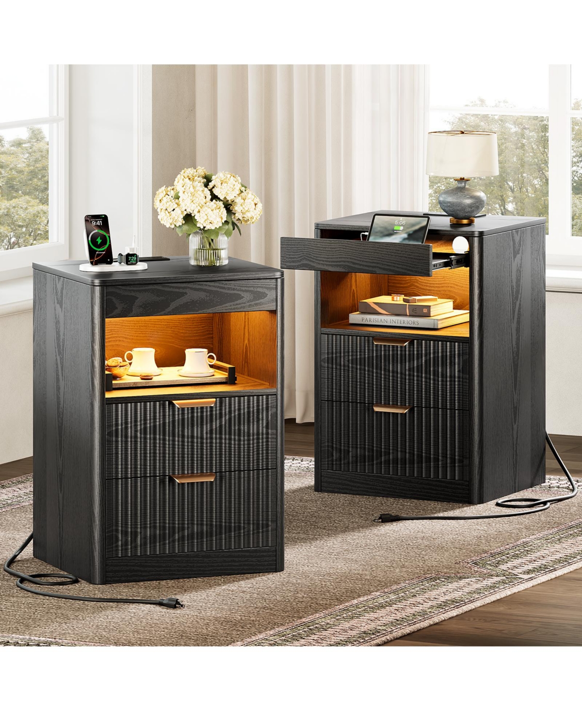Click here for Hausource Fluted 2-Piece Nightstand Set with Led L... prices