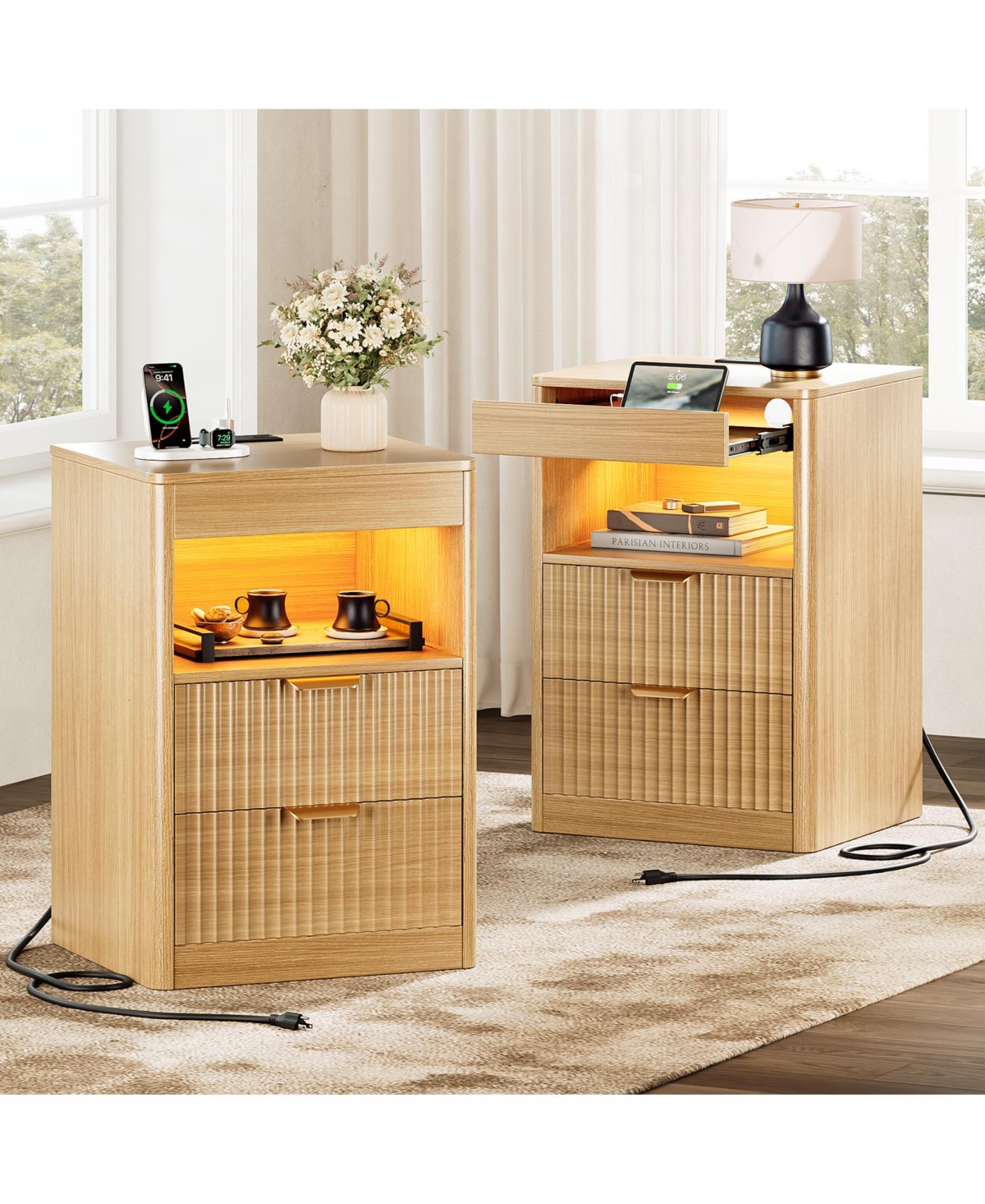 Click here for Hausource Fluted 2-Piece Nightstand Set with Led L... prices