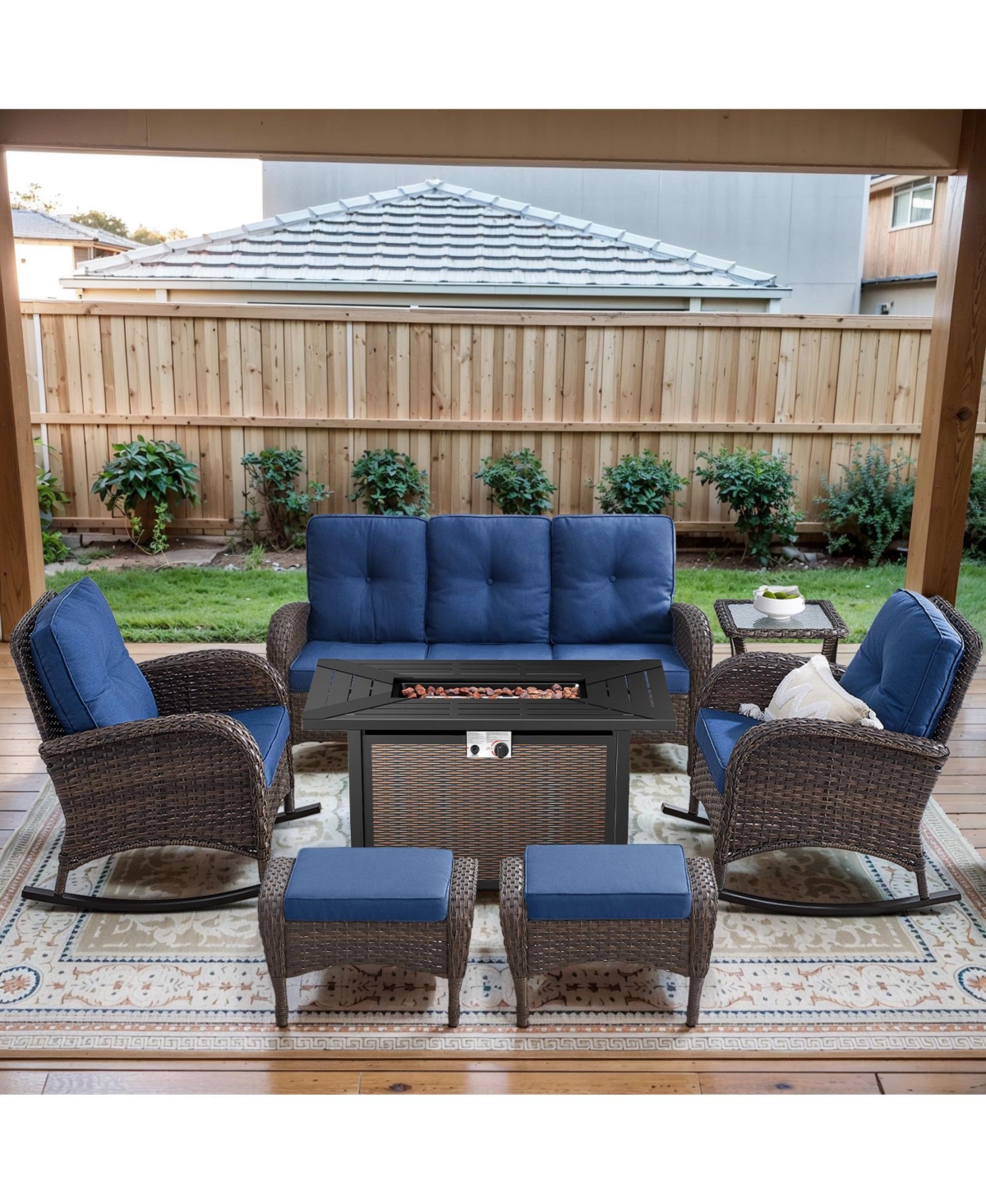Click here for Bellefurn 7-Piece Outdoor Wicker Nighttime Convers... prices