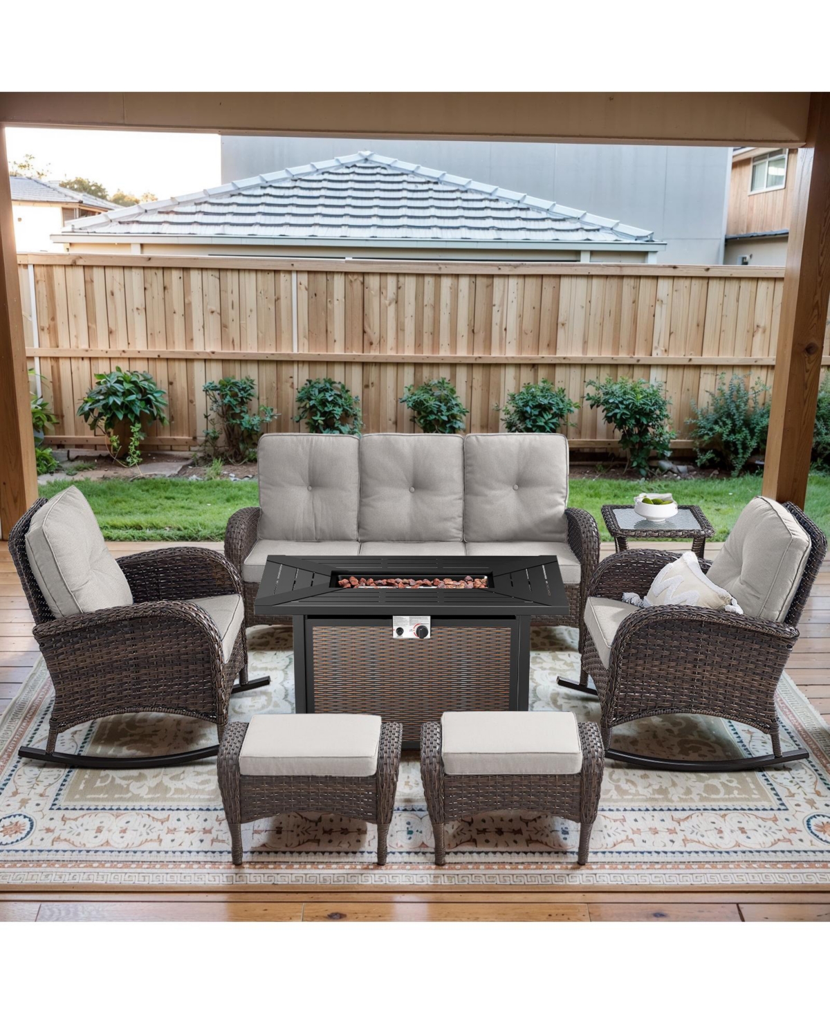 Click here for Bellefurn 7-Piece Outdoor Wicker Nighttime Convers... prices