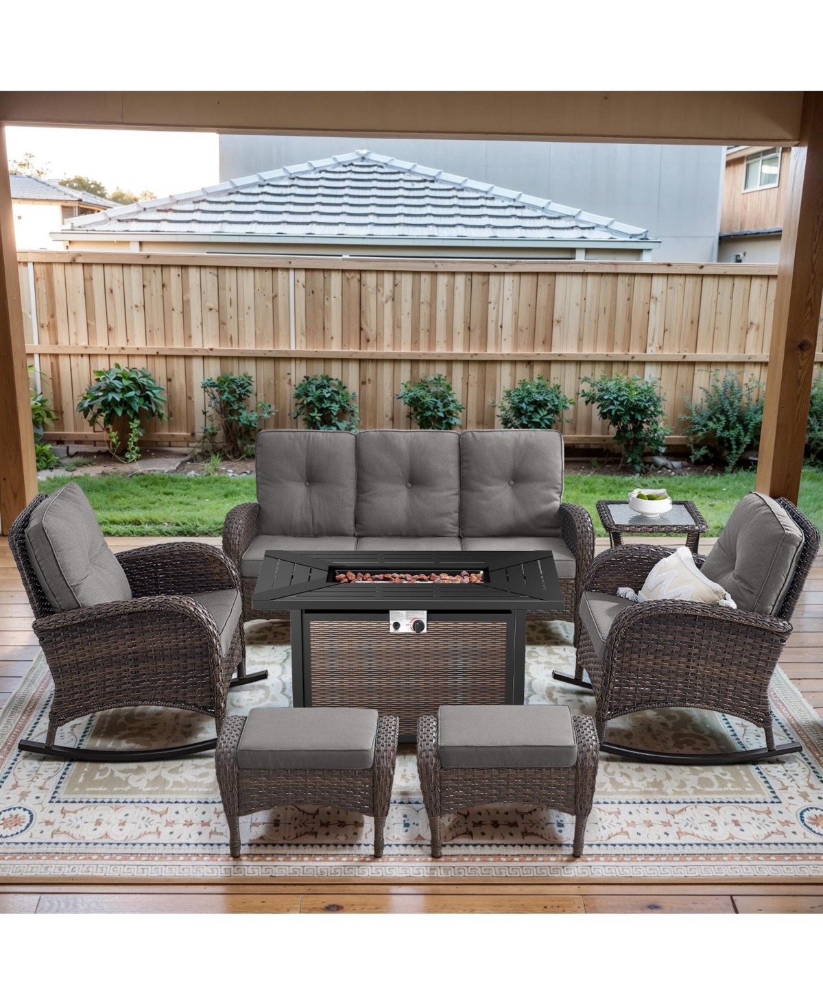 Click here for Bellefurn 7-Piece Outdoor Wicker Nighttime Convers... prices