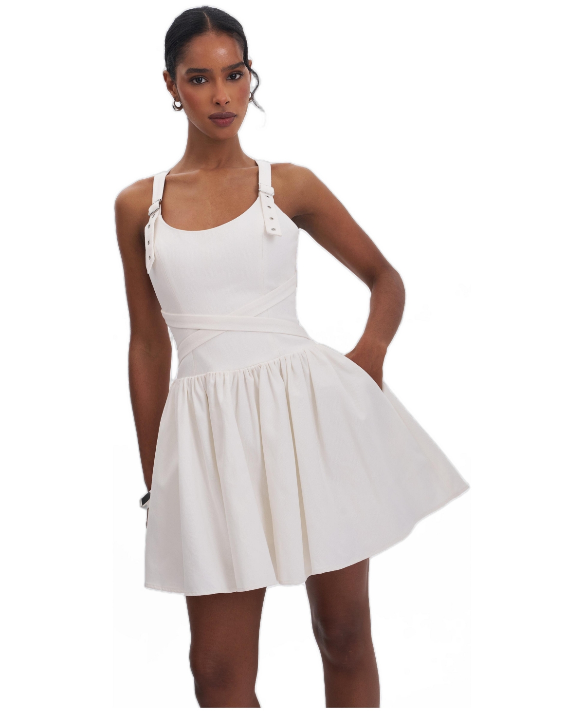 Click here for Miss Circle Womens Francine White Cotton Denim Cro... prices