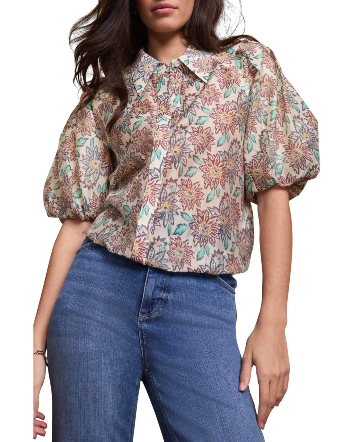 Click here for Mint Velvet Womens Floral-Print Puff-Sleeve Shirt... prices