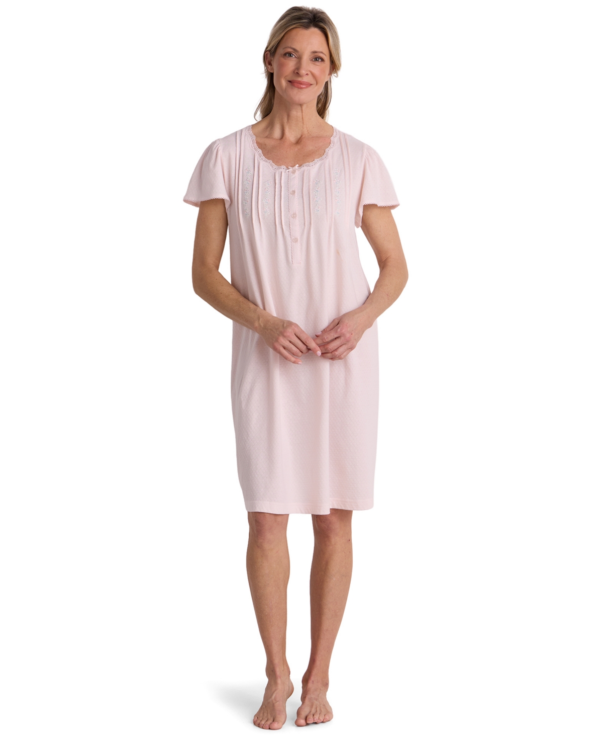 Click here for Miss Elaine Womens Silky-Knit Pointelle Lace-Trim... prices