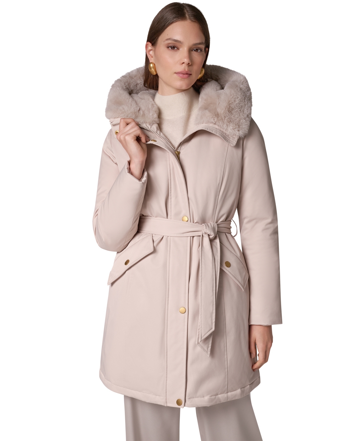 Click here for Donna Karan New York Womens Belted Hooded Mid-Leng... prices