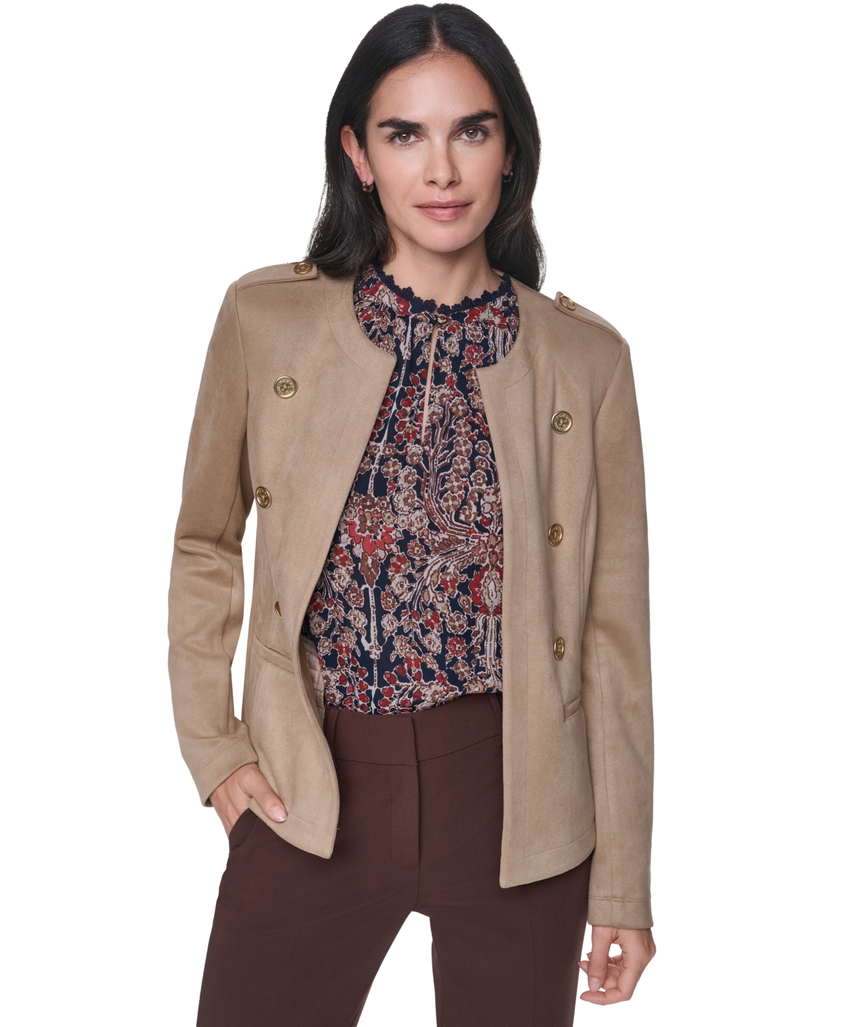 Click here for Tommy Hilfiger Womens Suede Collarless Band Jacket... prices
