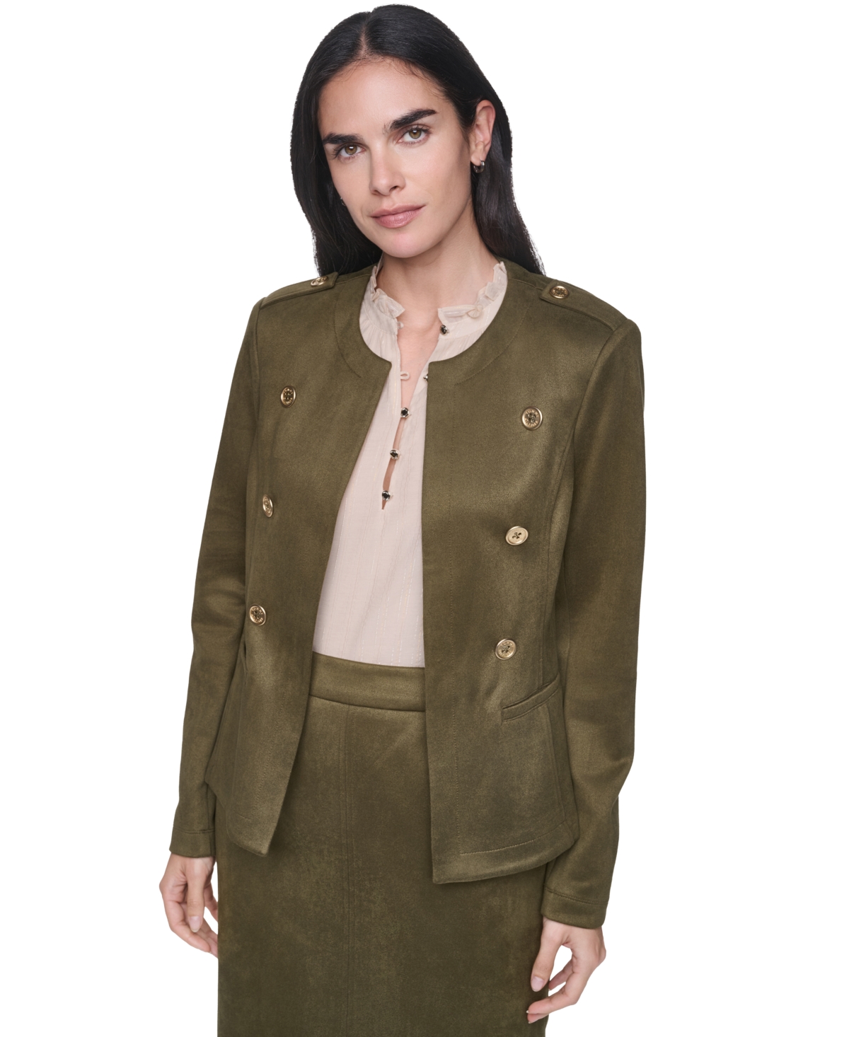 Click here for Tommy Hilfiger Womens Suede Collarless Band Jacket... prices
