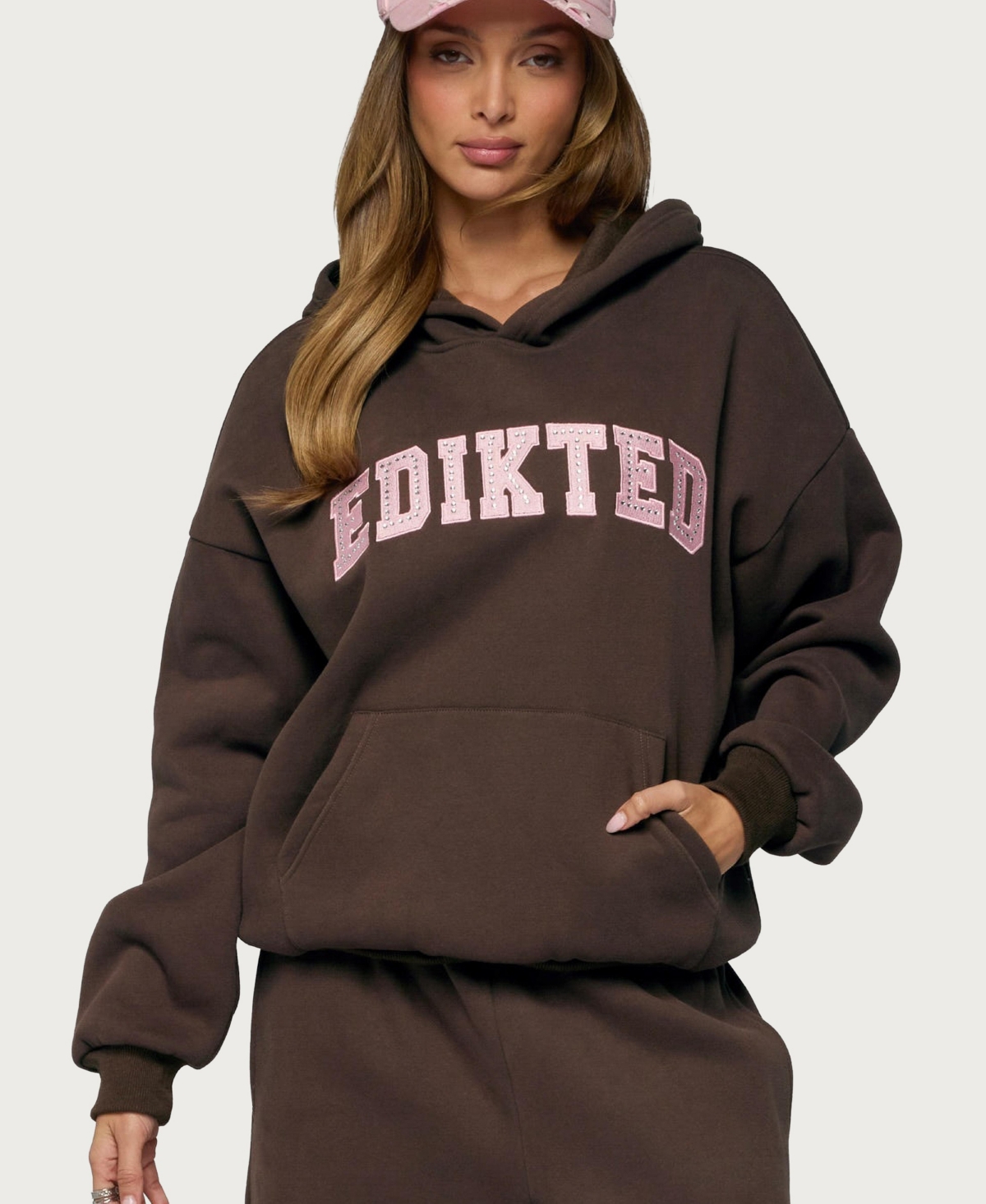 Click here for Edikted Womens Glow Rhinestone Hoodie - Brown prices