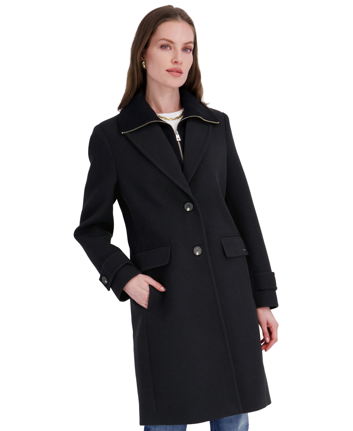 Click here for Tahari Womens Single-Breasted Knit Bibbed Coat - B... prices