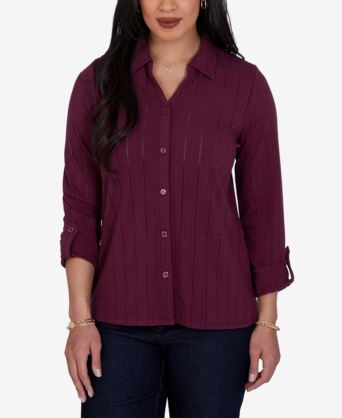 Click here for Ruby Rd. Petite Striped 3/4-Sleeve Henley Collar B... prices