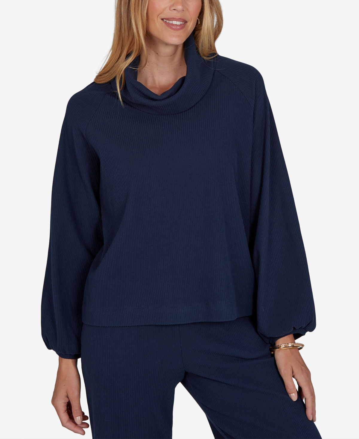 Click here for Ruby Rd. Petite Cowl Neck Ribbed Top - Navy prices